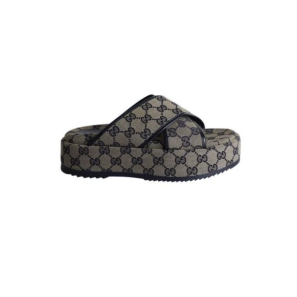 Gucci | Shoes | Gucci Cross Strap Angelina Platform Slides In Beige ...